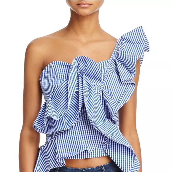 Alpha and Omega | Tops | Alpha And Omega Oneshoulder Gingham Ruffle Top ...